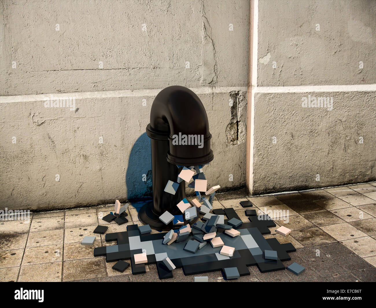 pixel water on concrete floor Stock Photo - Alamy