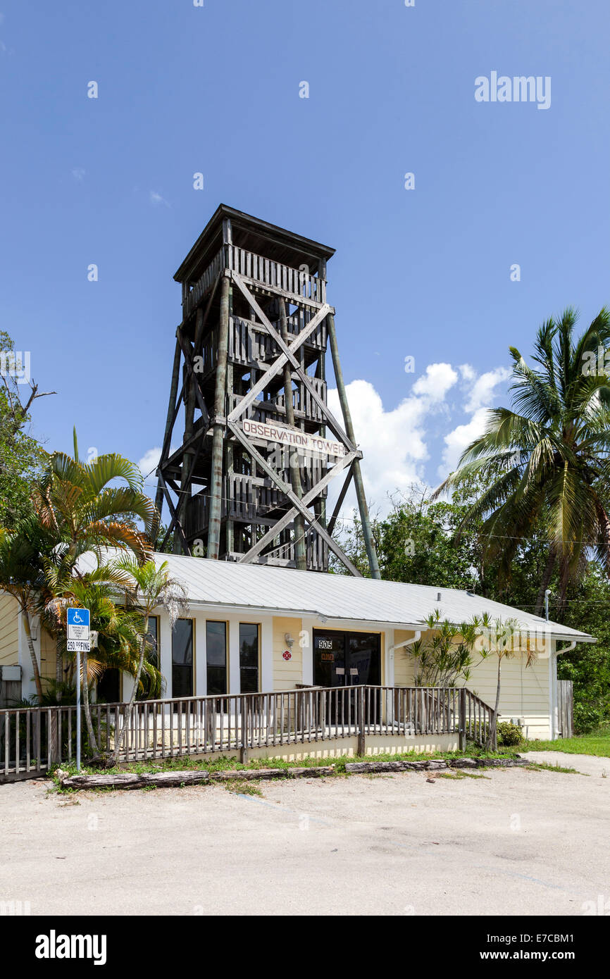 A weathered, heavy timber observation tower and gift shop is a popular ...