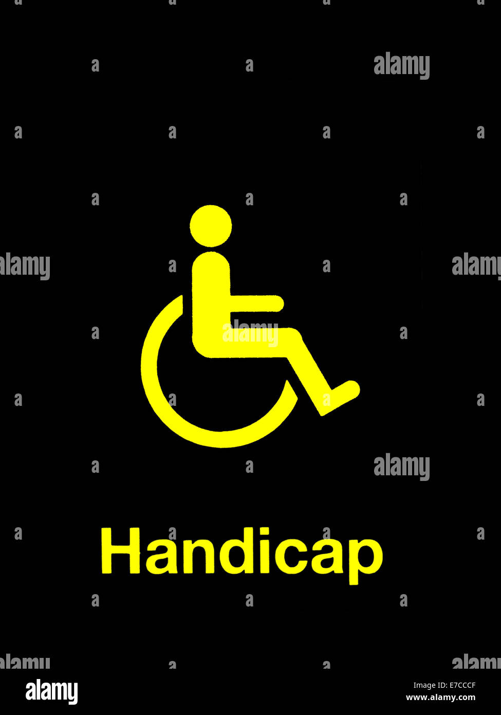 yellow handicap sign isolated on black background Stock Photo - Alamy