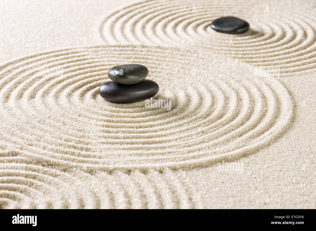 Japanese zen garden with black pebbles Stock Photo - Alamy