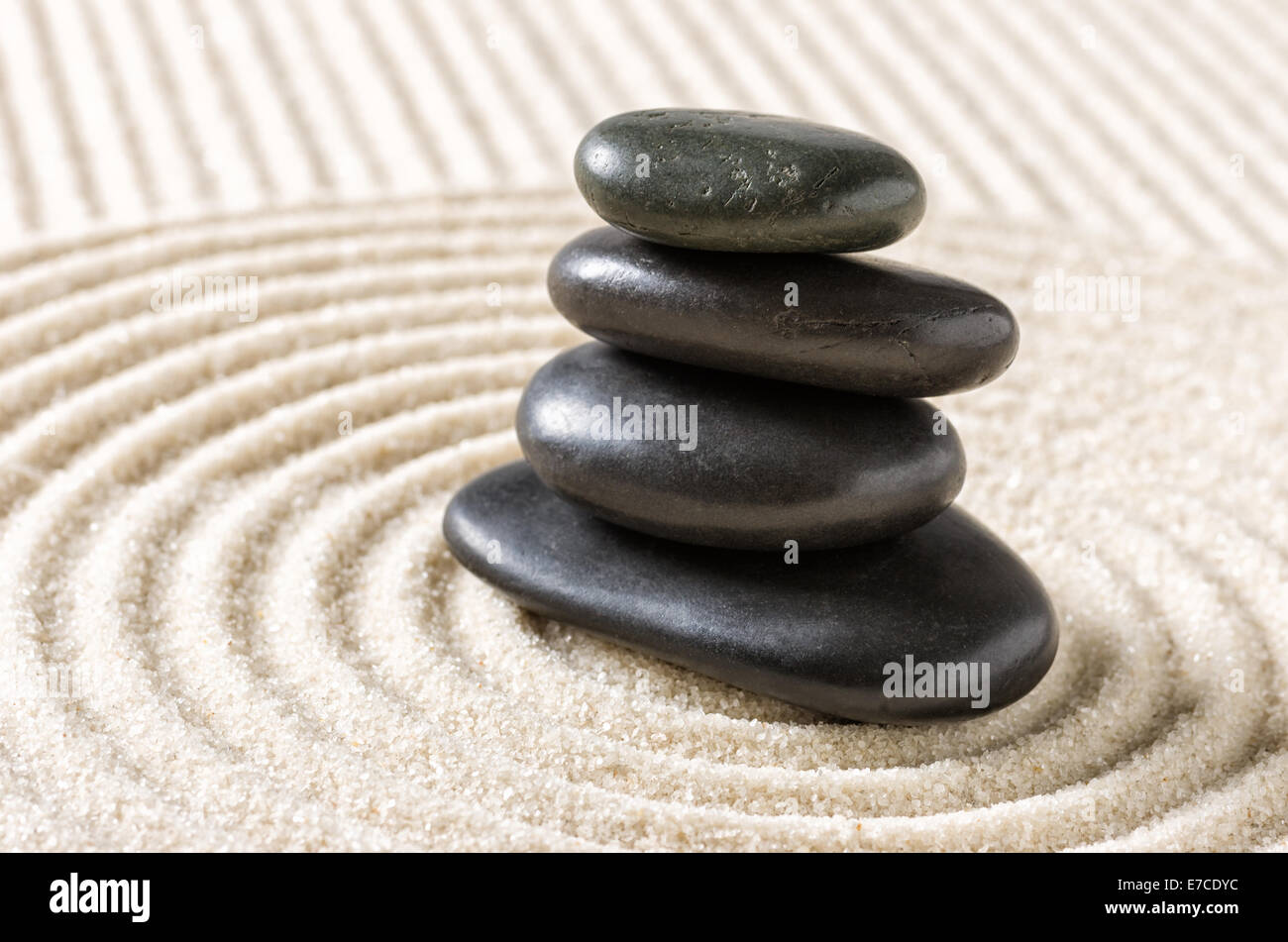 Japanese zen garden with black pebbles Stock Photo - Alamy