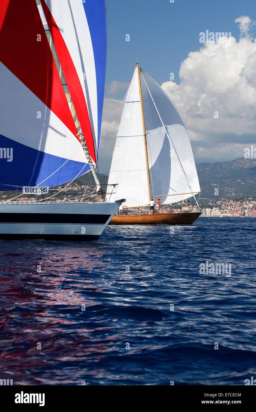 Imperia, Italy. 13th September 2014. Yachts racing during Vele d'Epoca ...