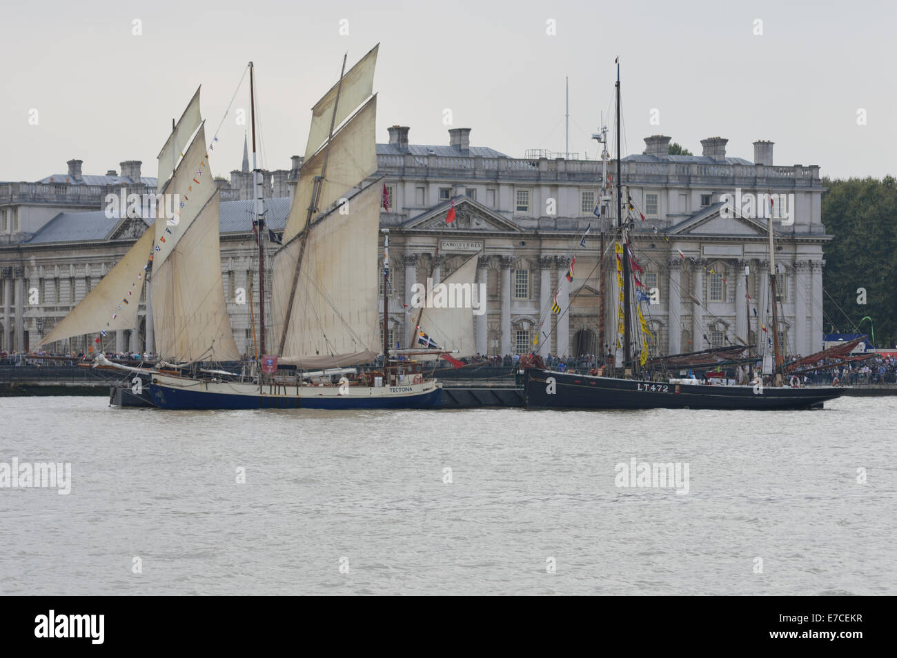 Thames barges on the river Thames opposite the Greenwich Maritime ...