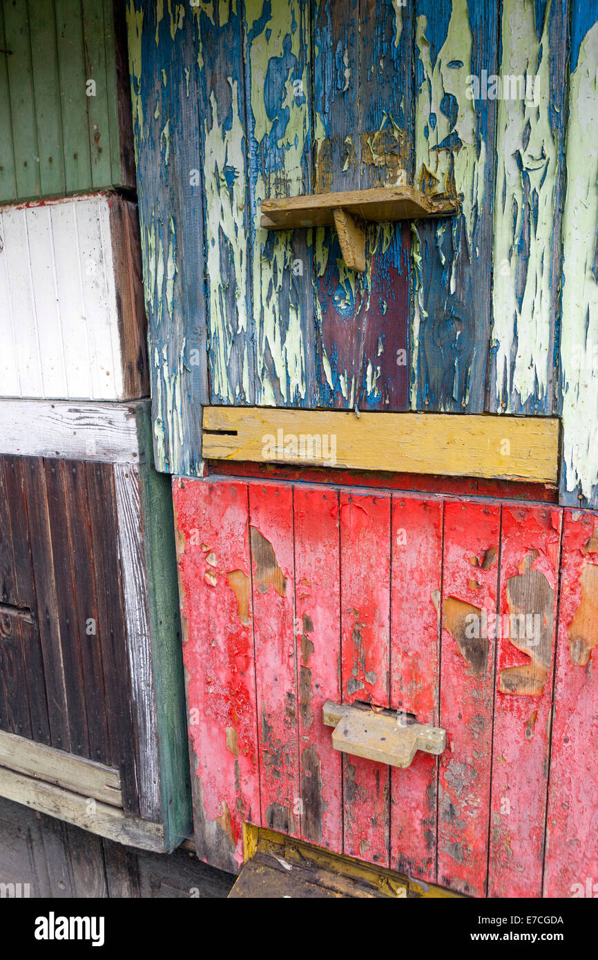 Old hives apiaries, colored beehives, rural wooden beehive, painted ...