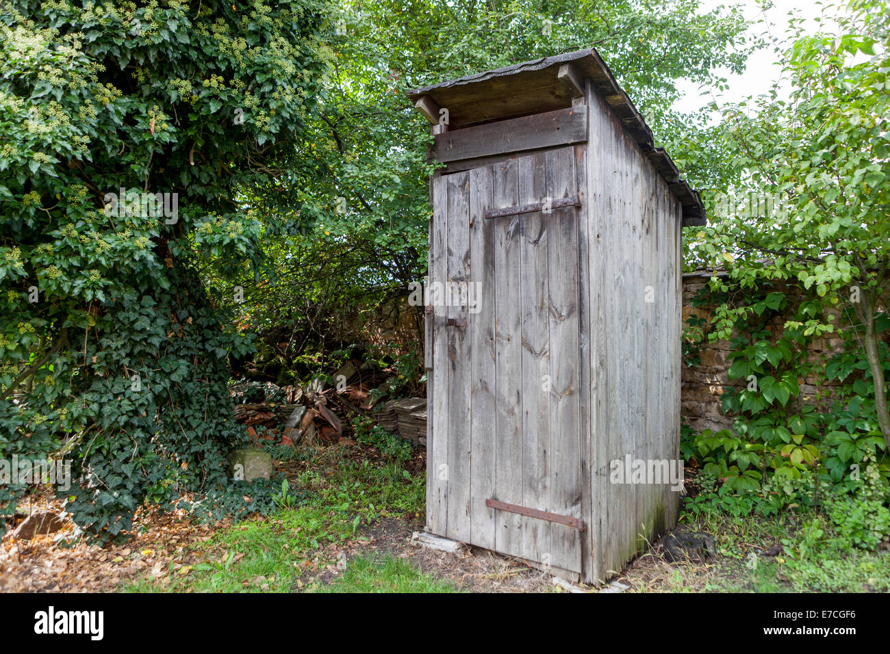 Rural wooden outhouse toilet house in a garden toilet nature Czech ...
