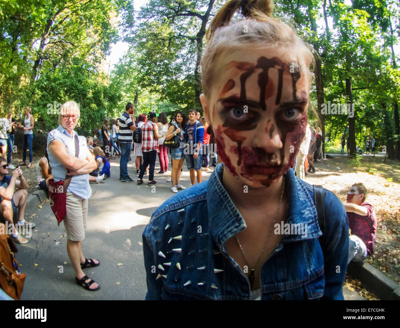 Kiev, Ukraine. 13th September, 2014. People dressed as a zombie parades ...