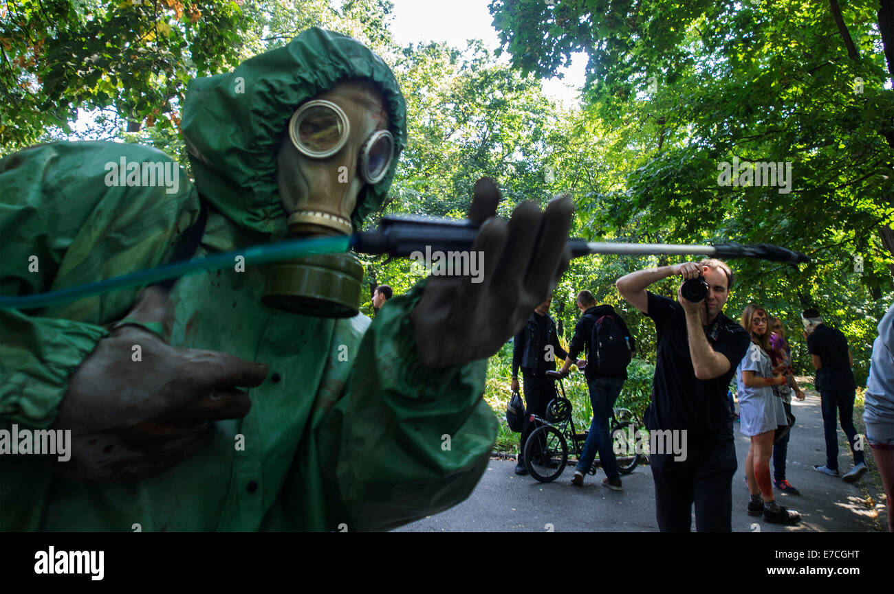 Kiev, Ukraine. 13th September, 2014. People dressed as a zombie parades ...