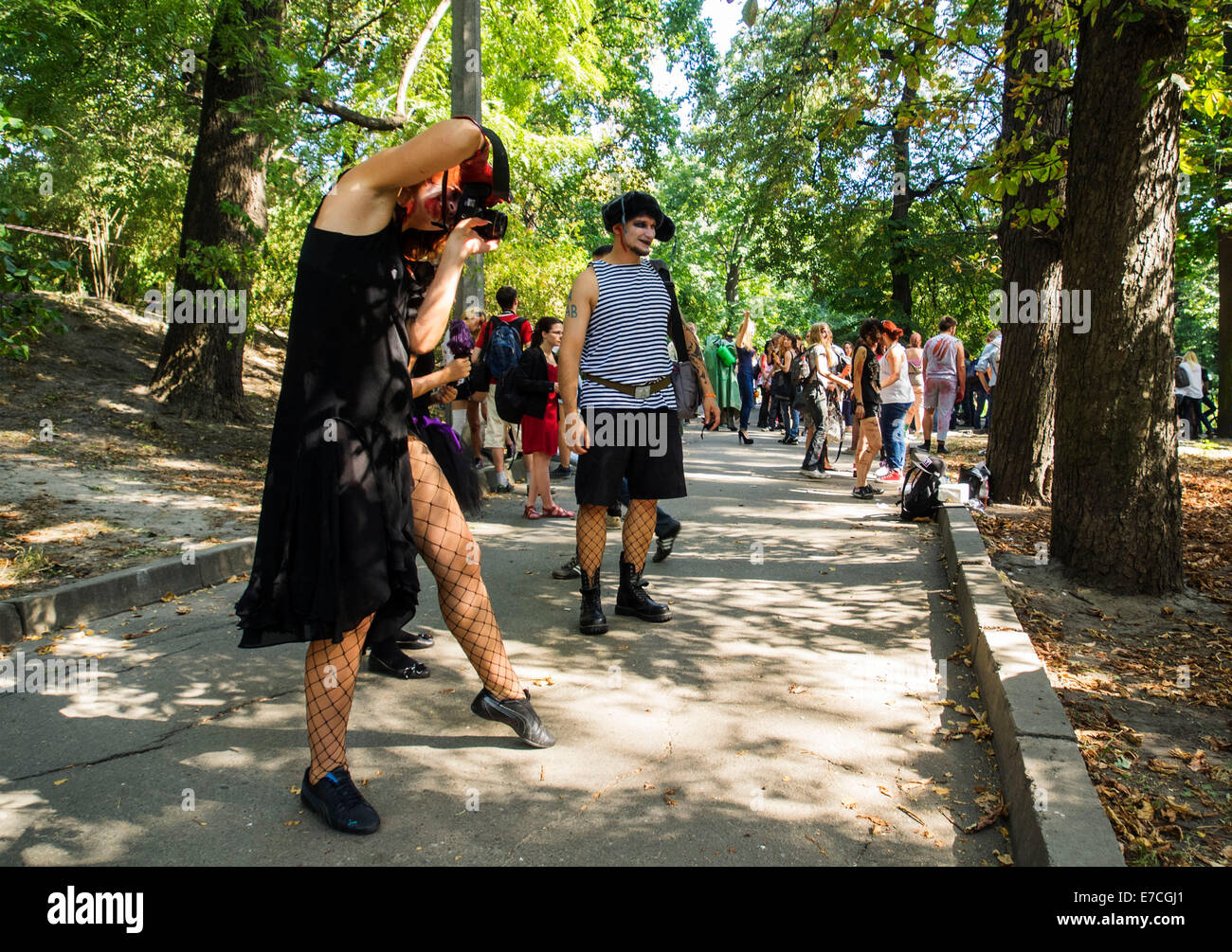 Kiev, Ukraine. 13th September, 2014. People dressed as a zombie parades ...