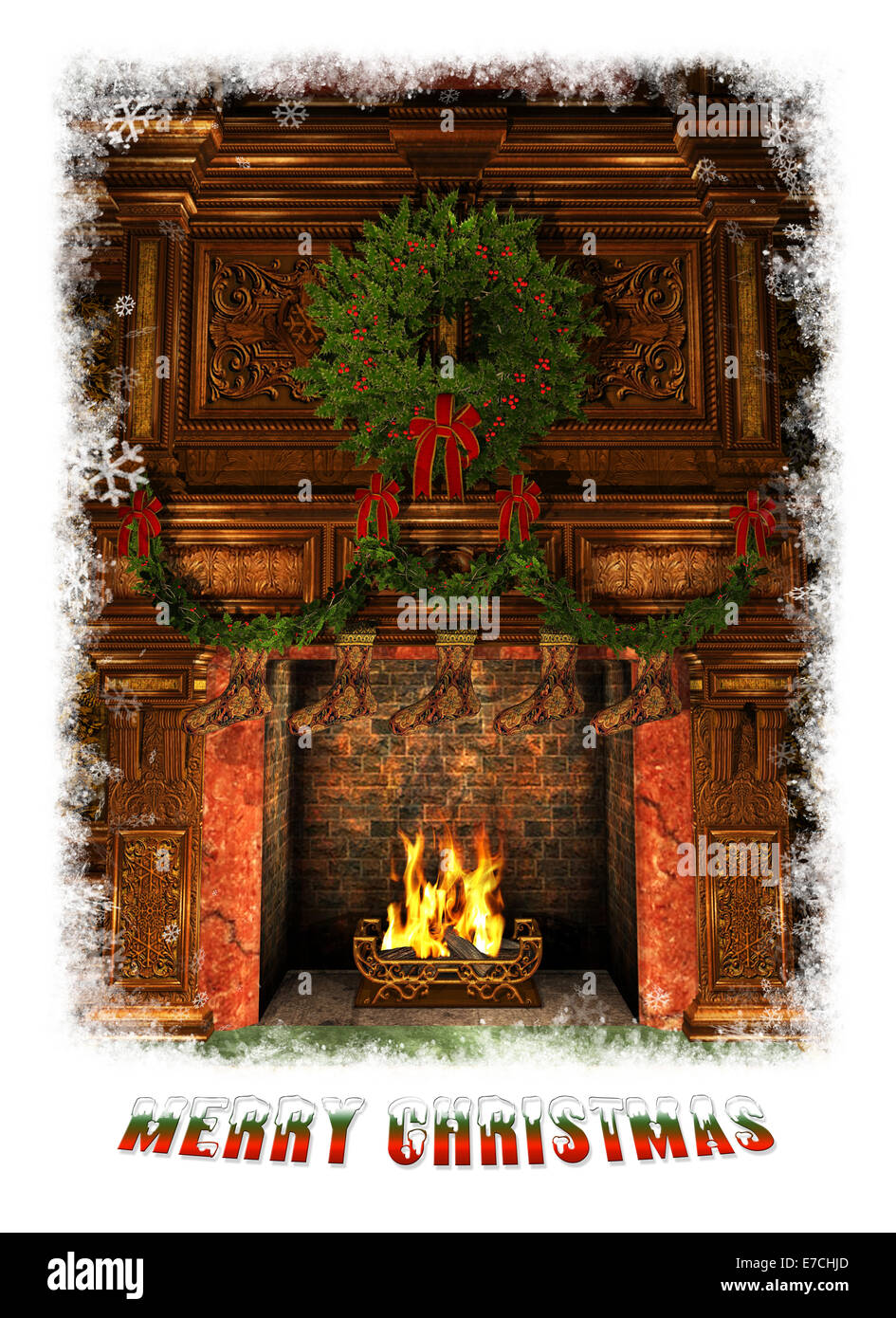 Holly decoration fireplace Cut Out Stock Images & Pictures - Alamy