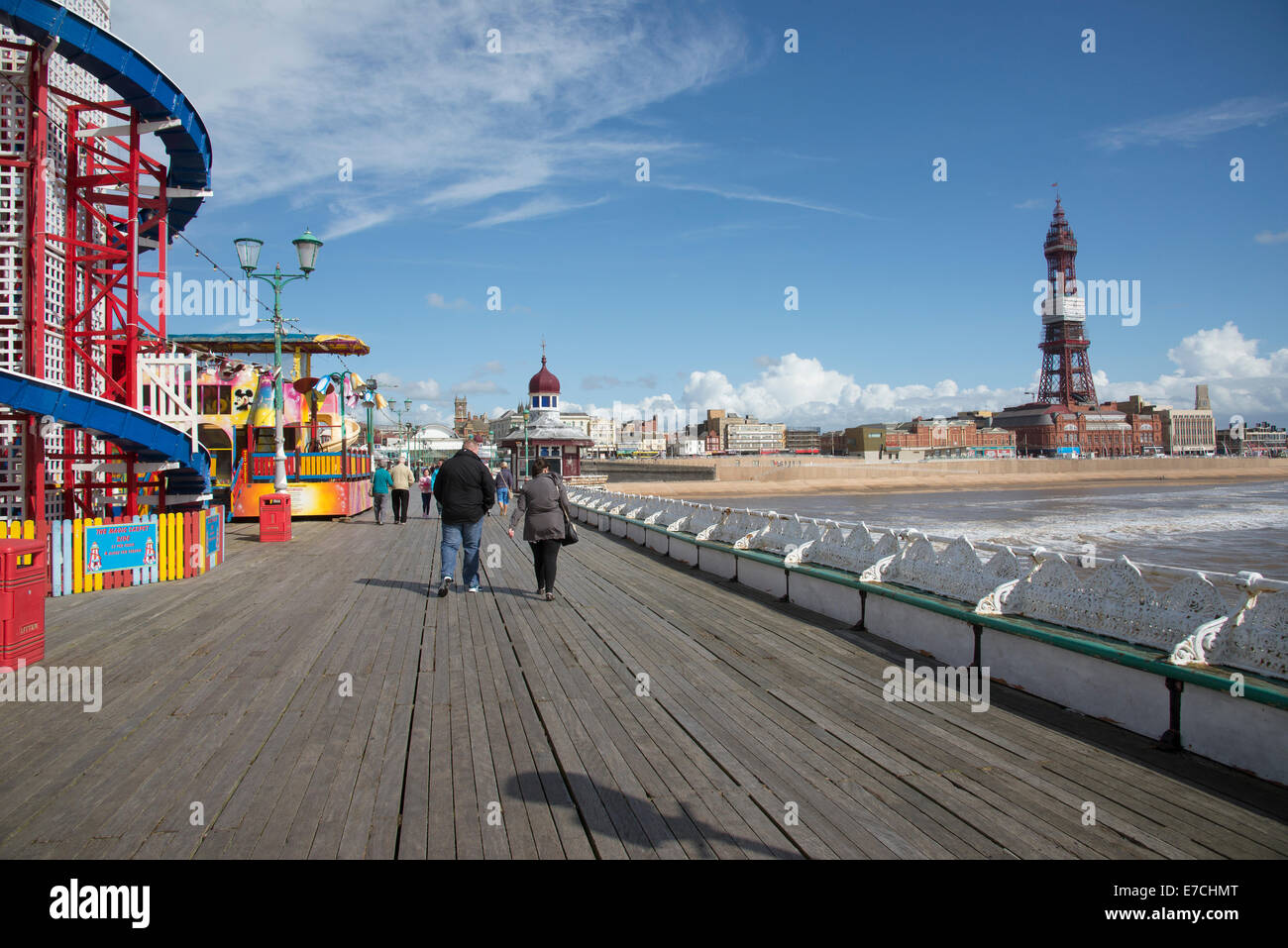 Blackpool seafront and famous tower seen from North Pier England UK ...