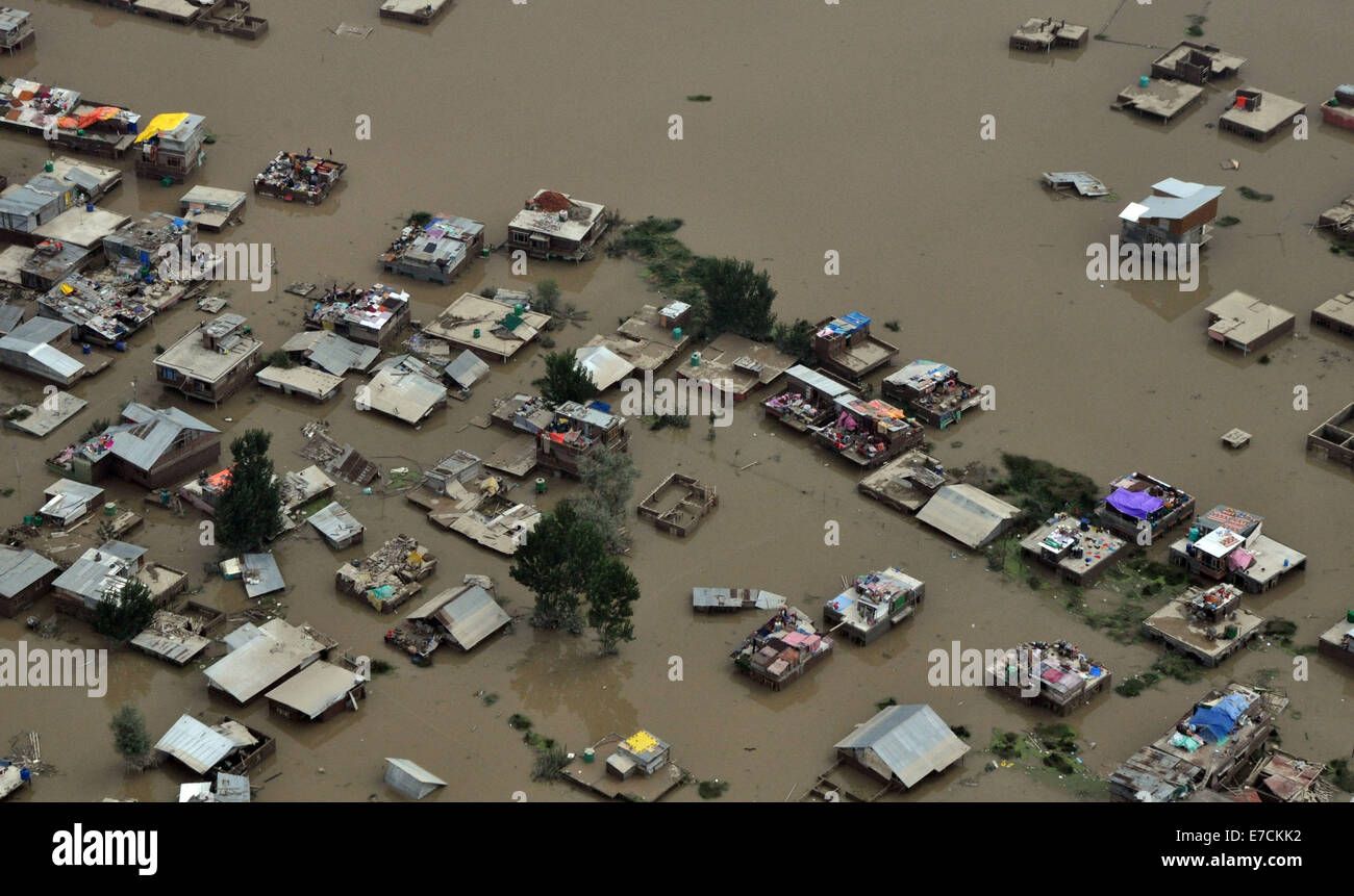 An aerial view of houses submerged in flood waters in Srinagar on ...