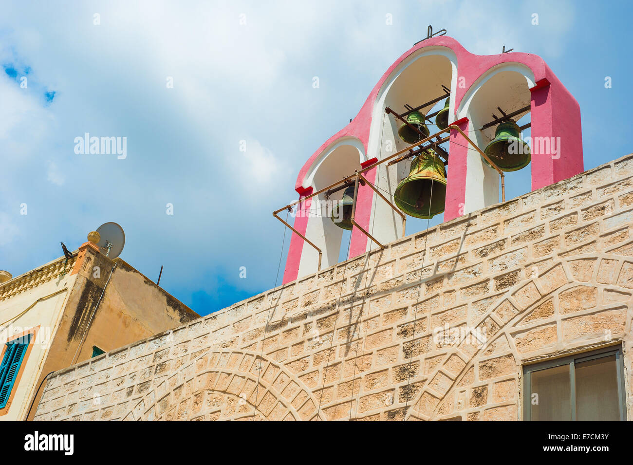 A detail of the bell tower at the Greek Orthodox Metropolite Churce in ...