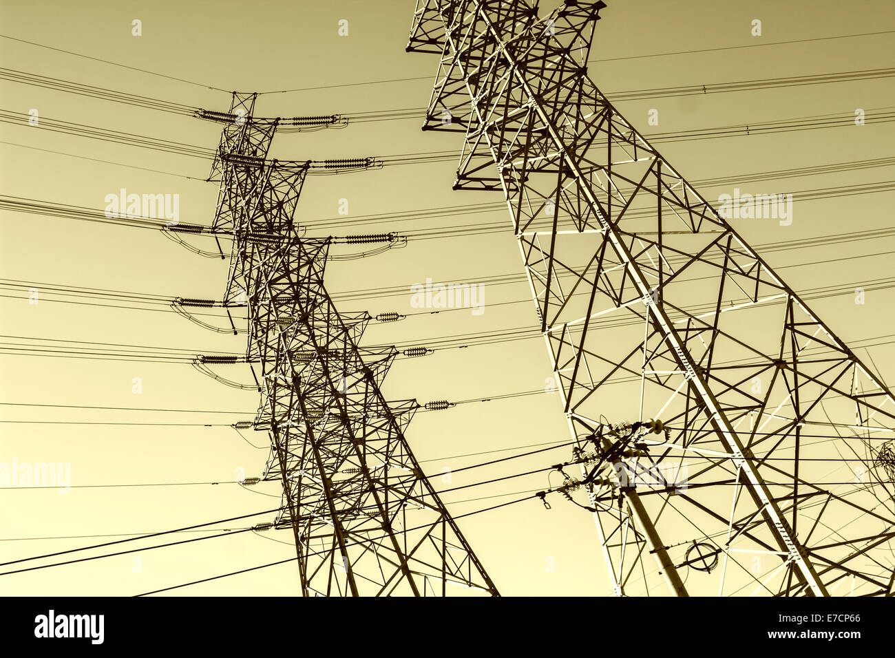 Power lines with blue sky Stock Photo - Alamy