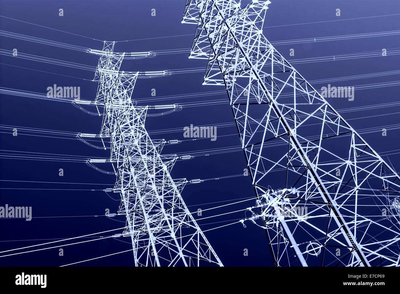 Power lines with blue sky Stock Photo - Alamy