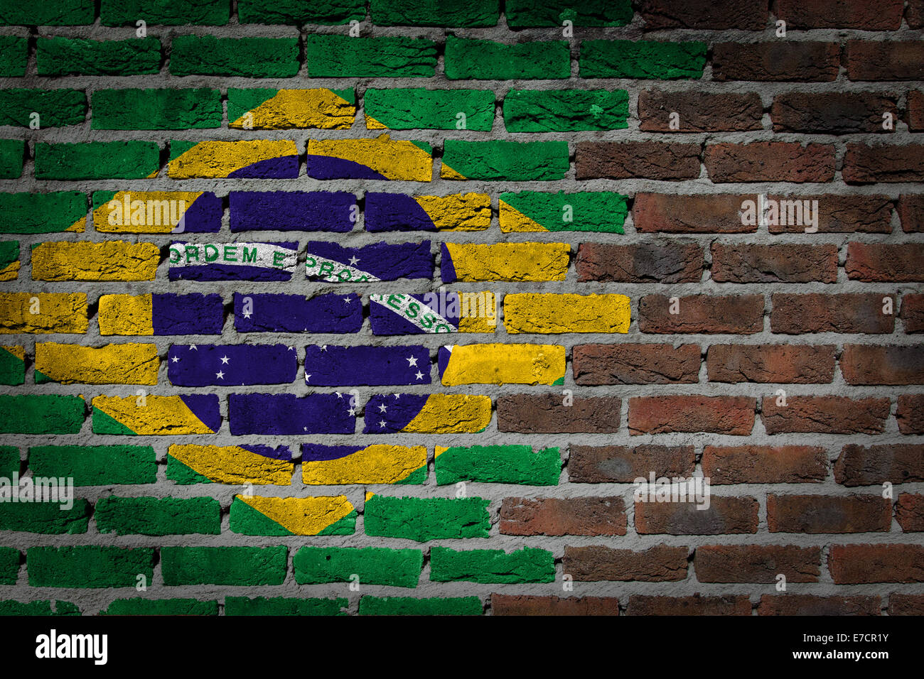 Dark brick wall texture - flag painted on wall - Brazil Stock Photo - Alamy