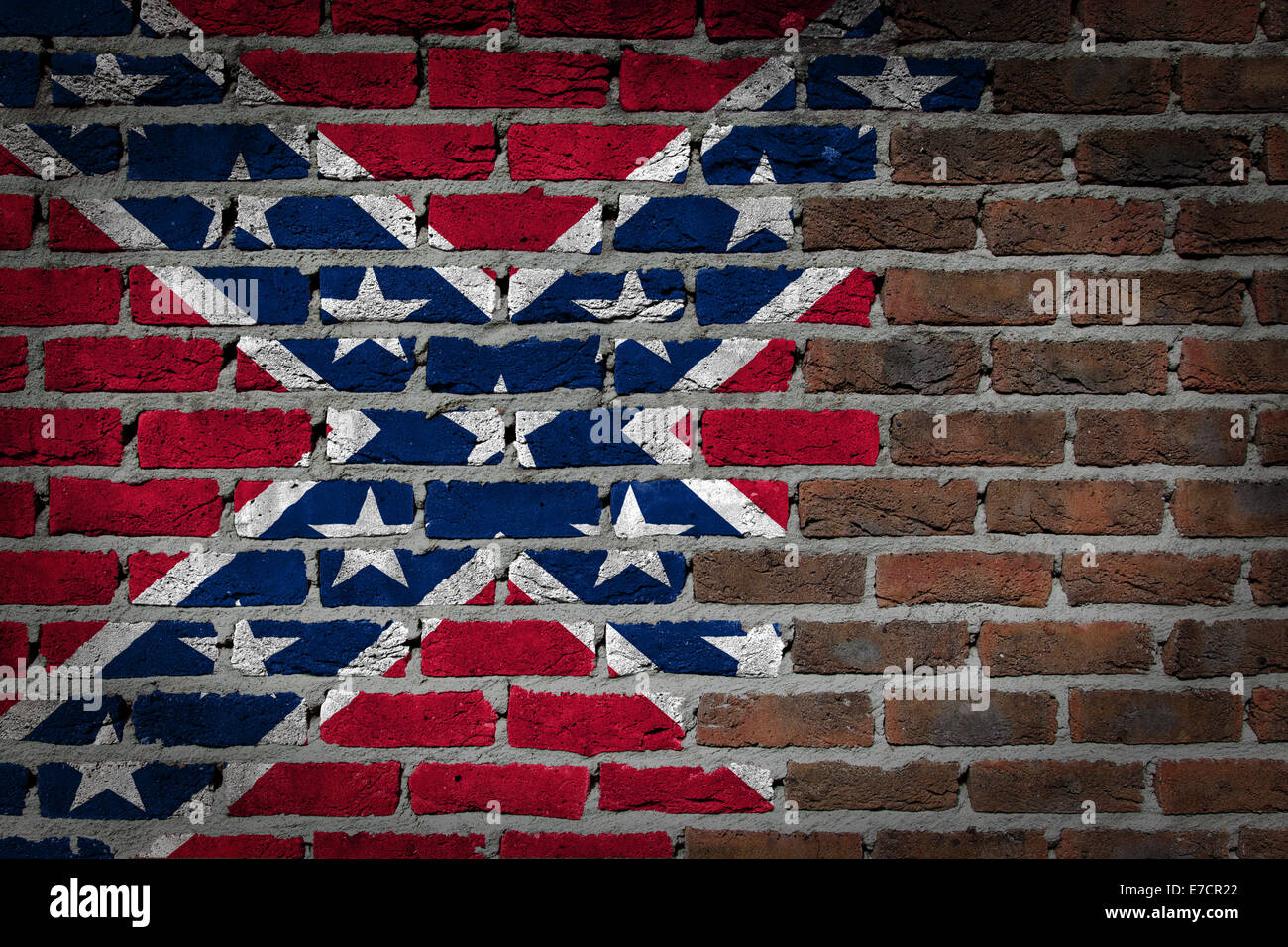 Dark brick wall texture - flag painted on wall - Confederate flag Stock ...
