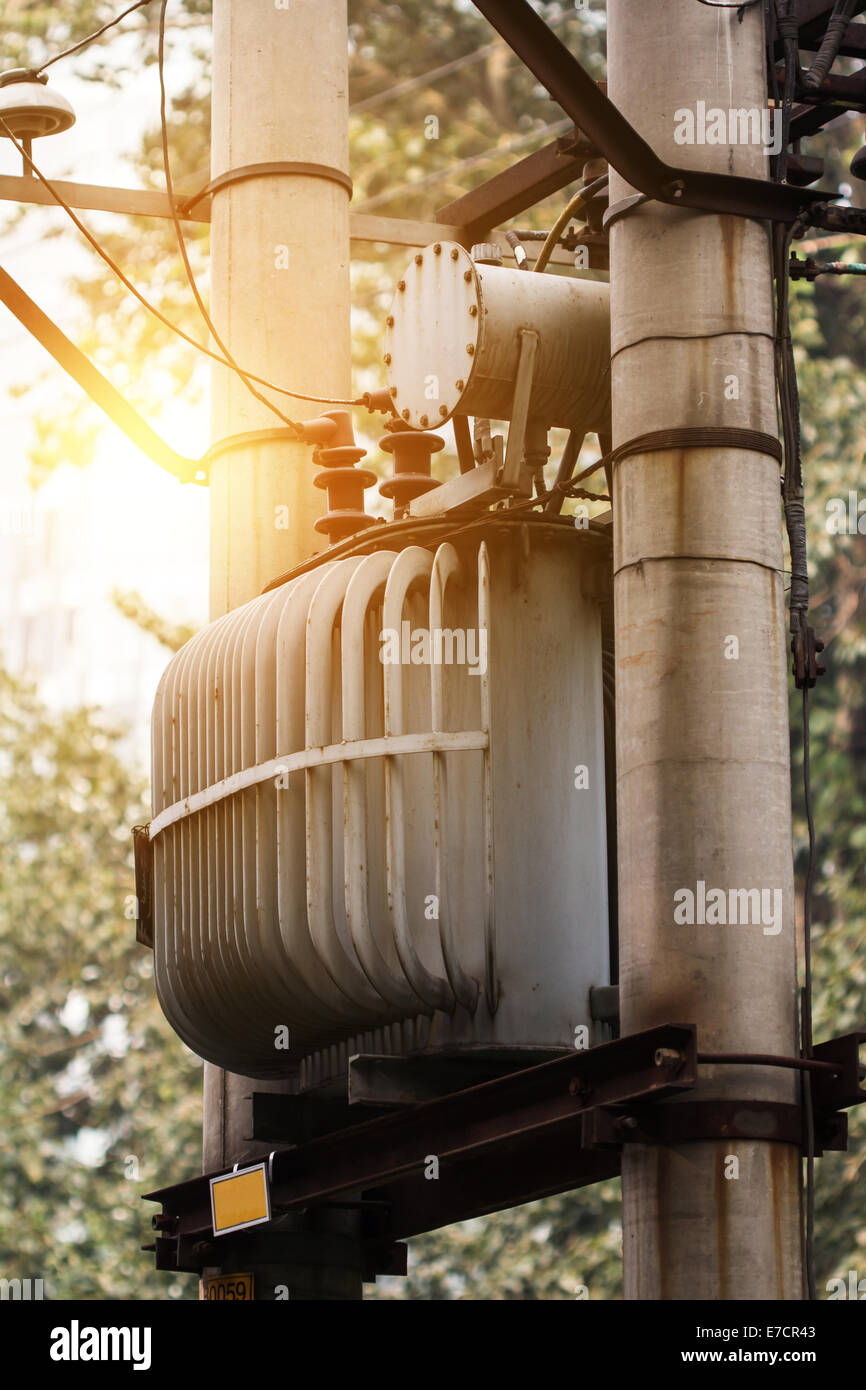 electrical transformer in city Stock Photo - Alamy