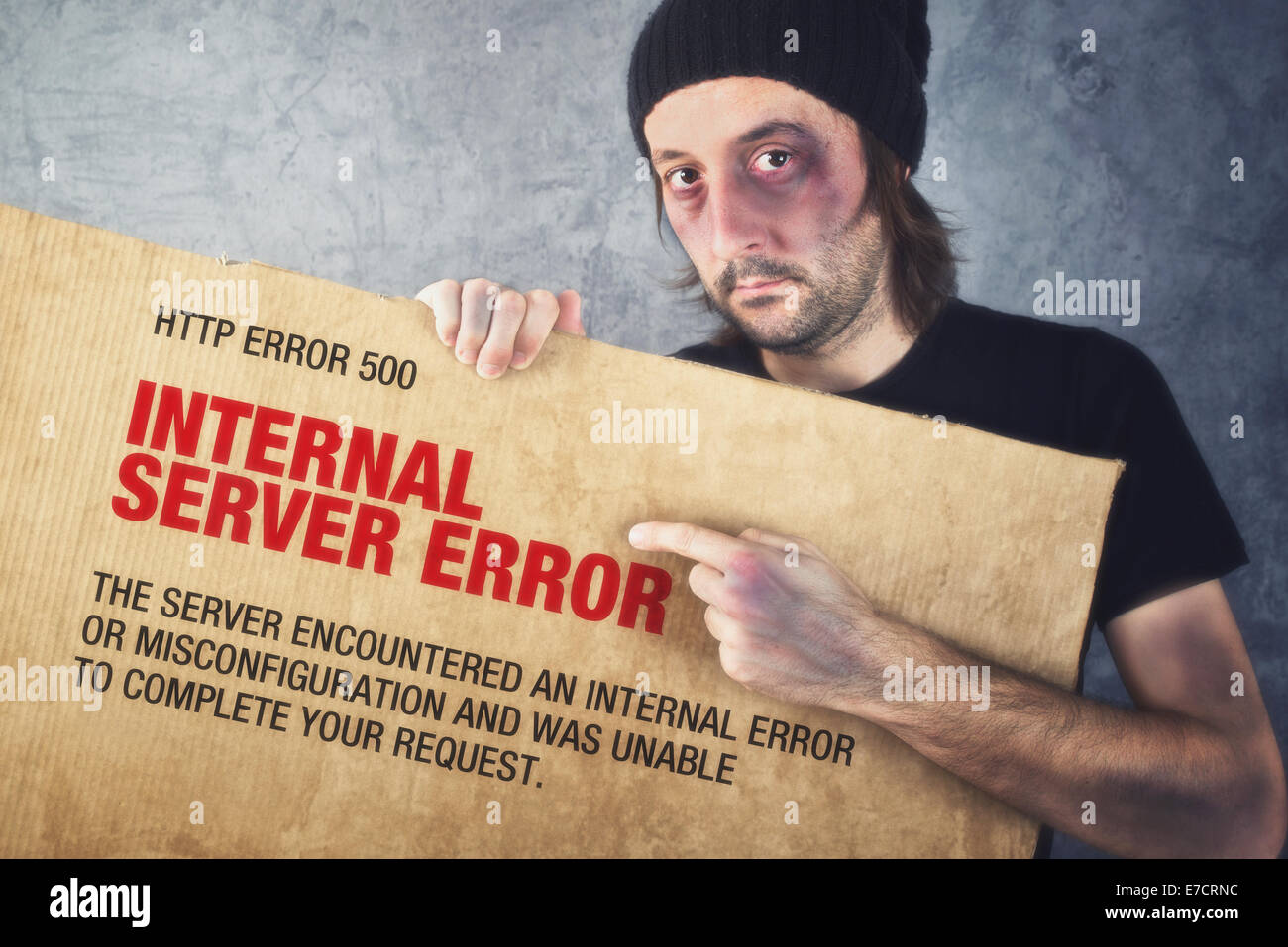 Http Error 500, Internal Server error page concept. Man holding banner ...