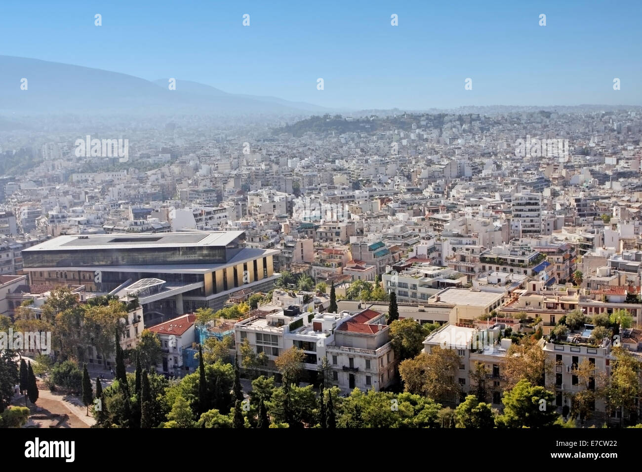 The view on the Acropolis Museum and city in Athens, Greece Stock Photo ...