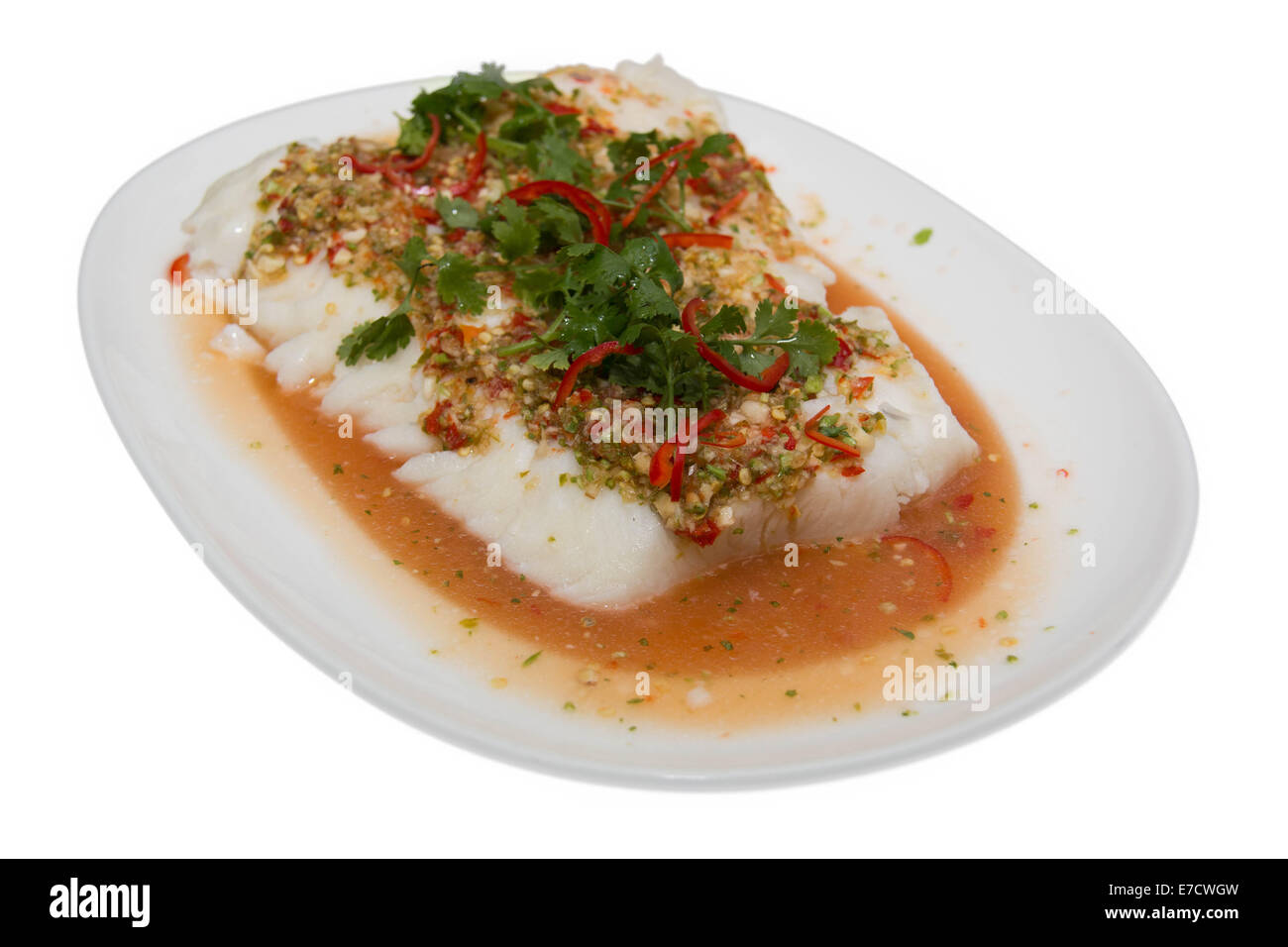 A Fresh steam fish with seafood sauce Stock Photo - Alamy