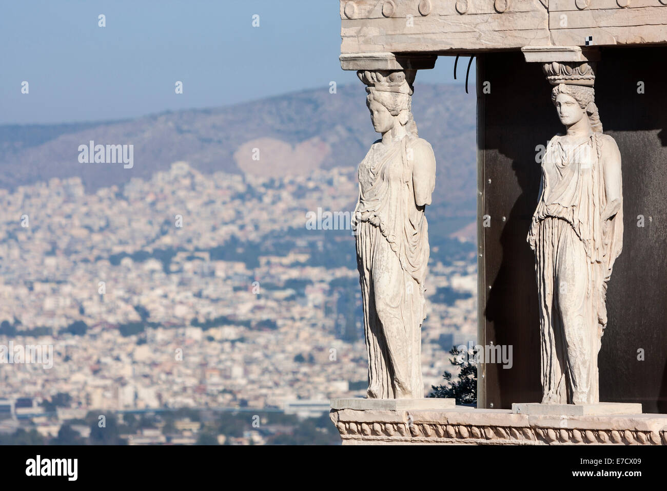 A close up of the caryatids in the Erechtheion of Erechtheum temple in ...