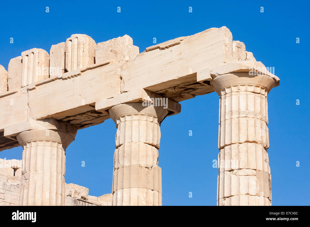 The columns of Parthenon, the temple in the Acropolis of Athens in Athens, Greece Stock Photo ...