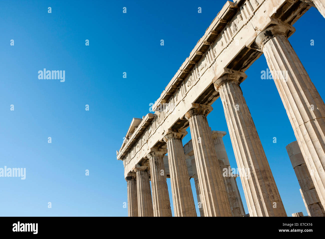 The columns of Parthenon, the temple in the Acropolis of Athens in ...