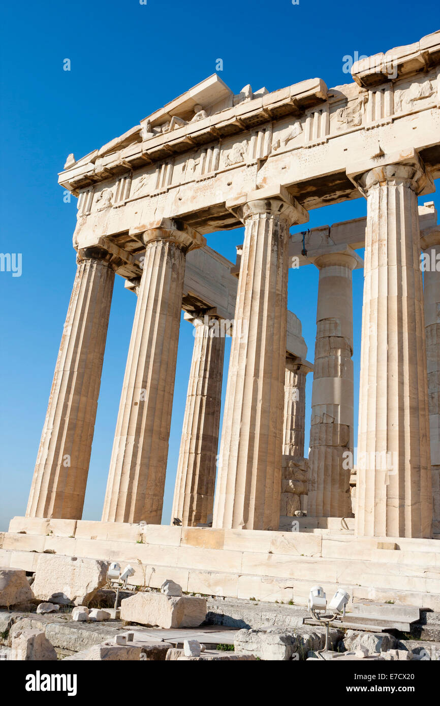 The columns of Parthenon, the temple in the Acropolis of Athens in ...