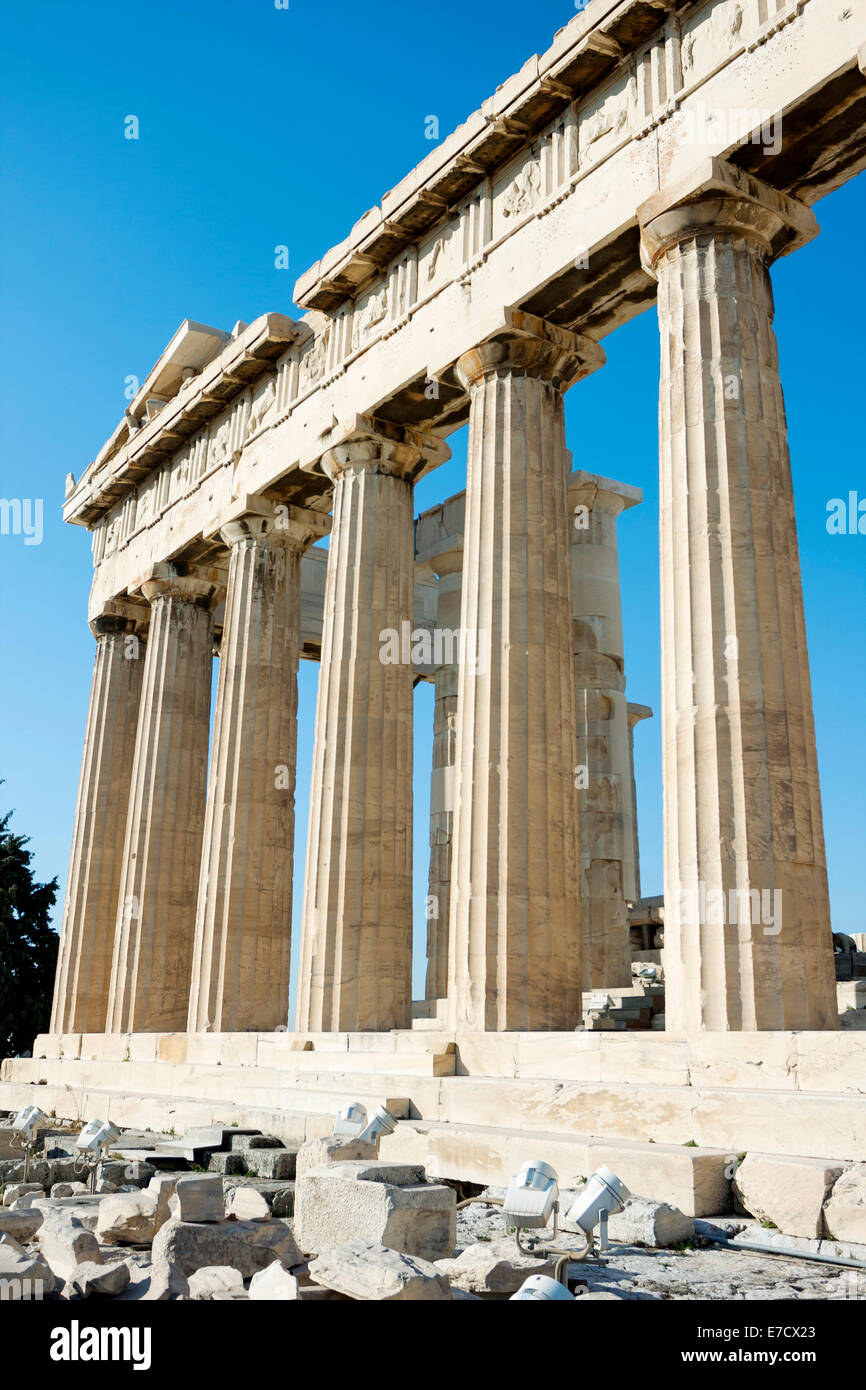 The columns of Parthenon, the temple in the Acropolis of Athens in ...