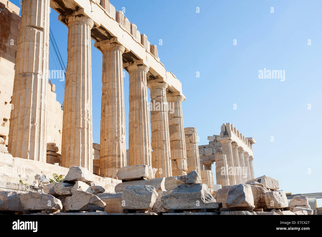 The columns of Parthenon, the temple in the Acropolis of Athens in ...