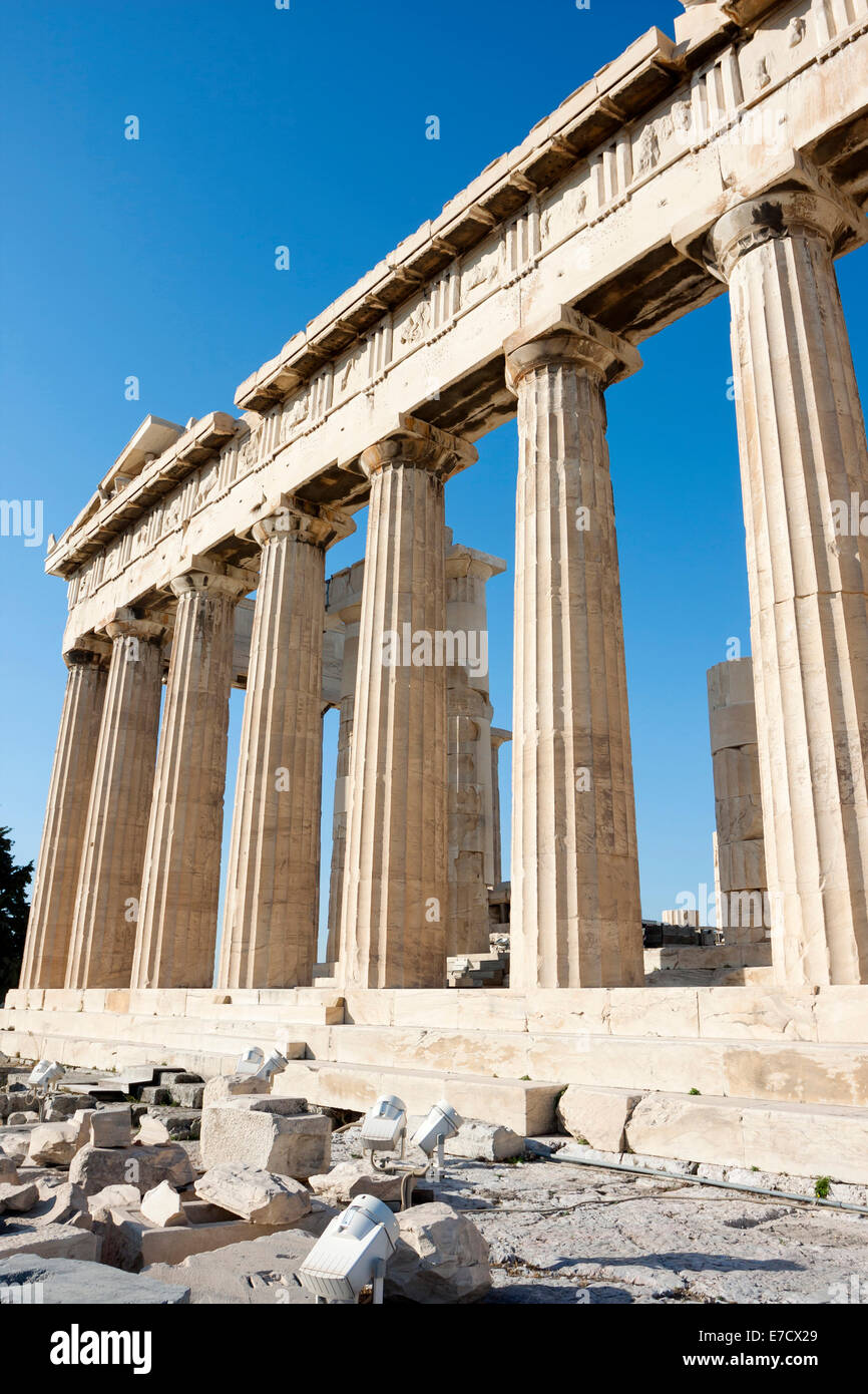 The columns of Parthenon, the temple in the Acropolis of Athens in ...