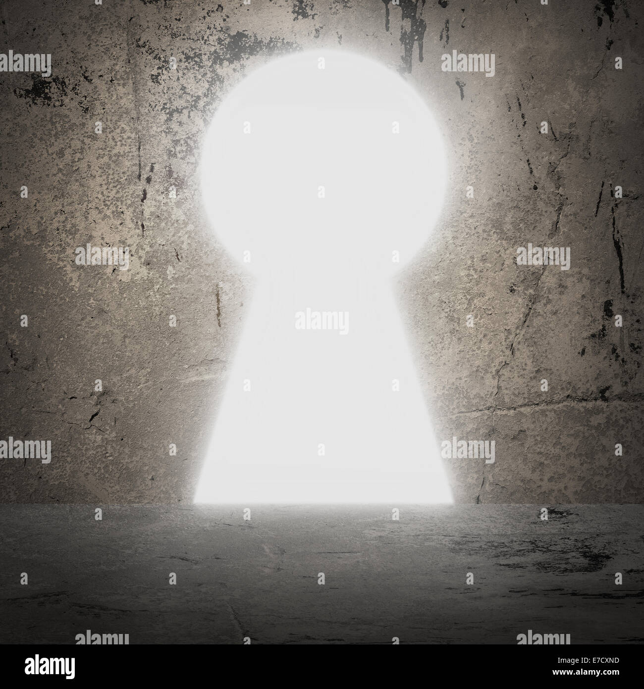 In concrete wall doorway as keyhole. Bright light Stock Photo - Alamy