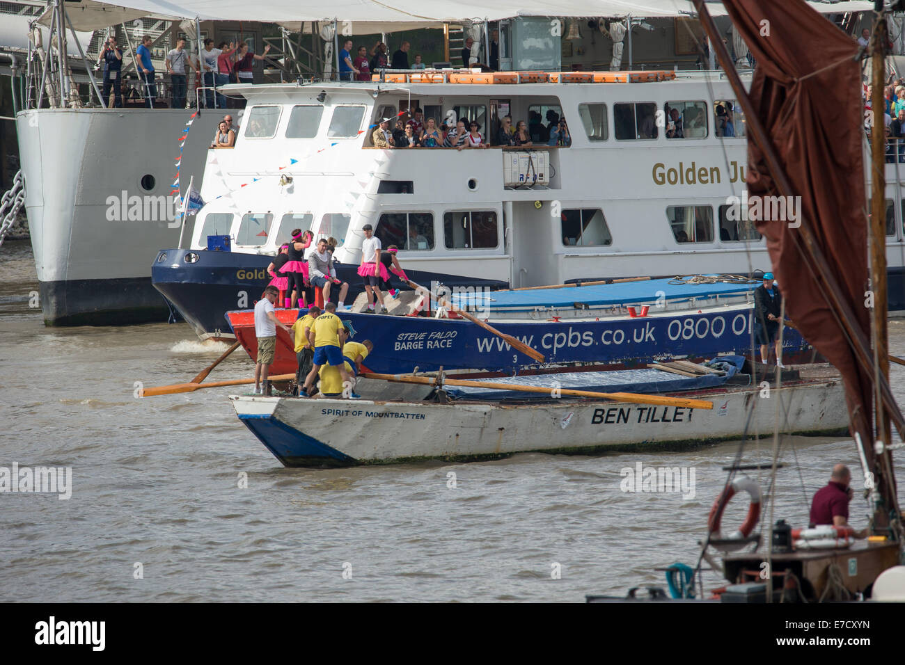London, UK. 14th September 2014. Two traditional Thames barges racing ...