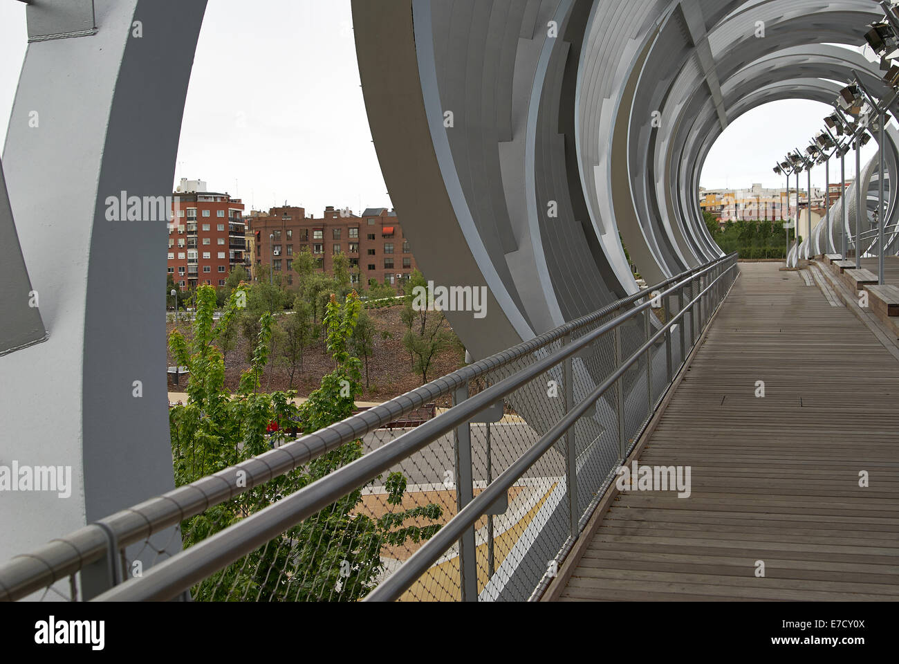 Spherical metal modern bridge Madrid, Spain Stock Photo - Alamy
