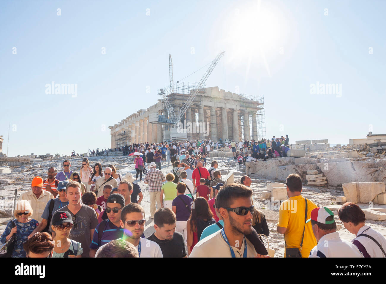 ATHENS, GREECE - OCTOBER 6 : Tourists sightseeing the Parthenon temple ...