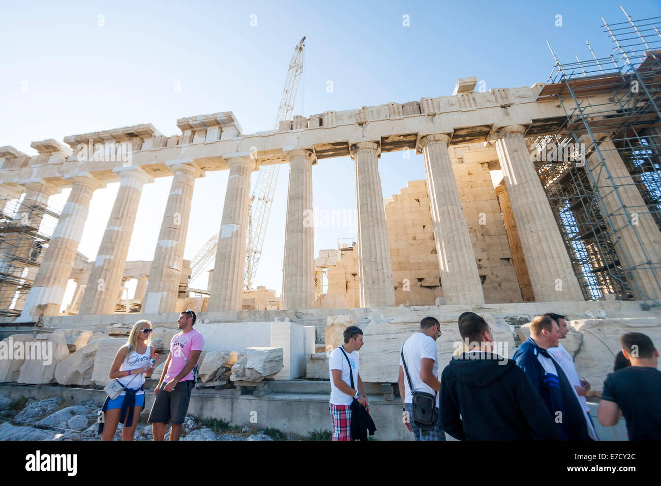ATHENS, GREECE - OCTOBER 6 : Tourists sightseeing the Parthenon temple ...
