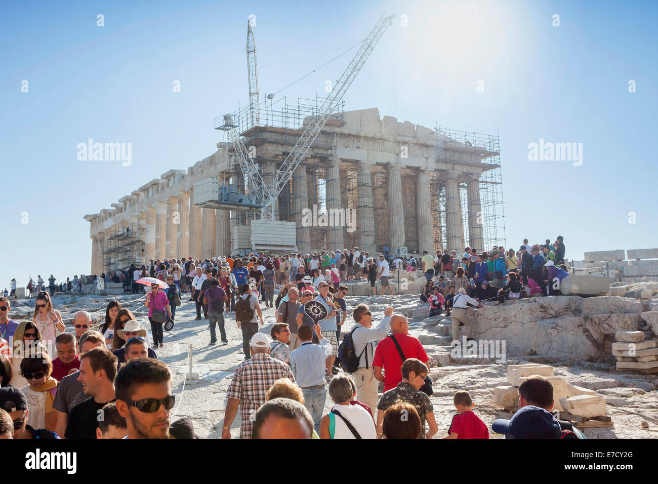ATHENS, GREECE - OCTOBER 6 : Tourists sightseeing the Parthenon temple ...