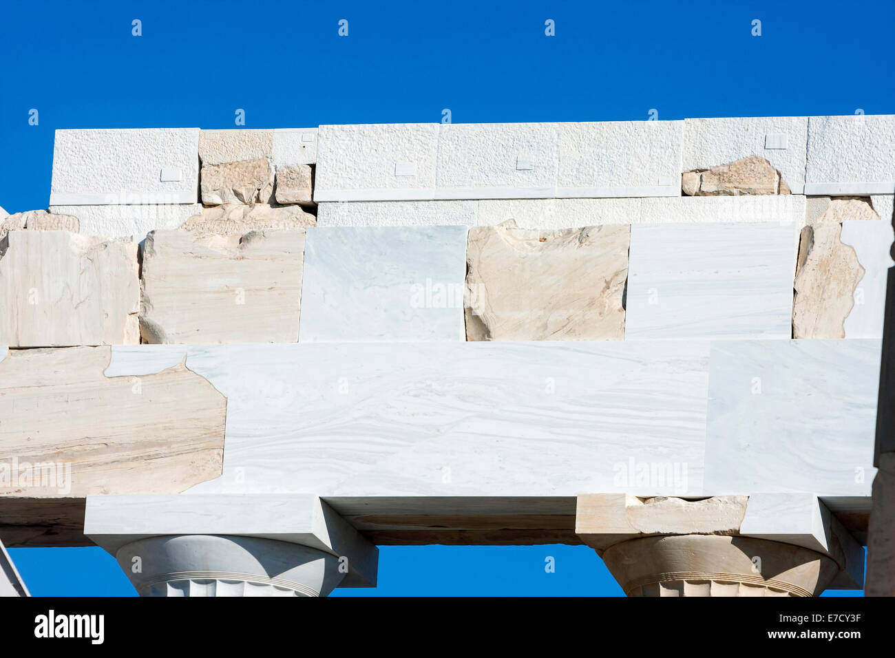 Reconstruction work on the Parthenon, the temple in the Acropolis of ...