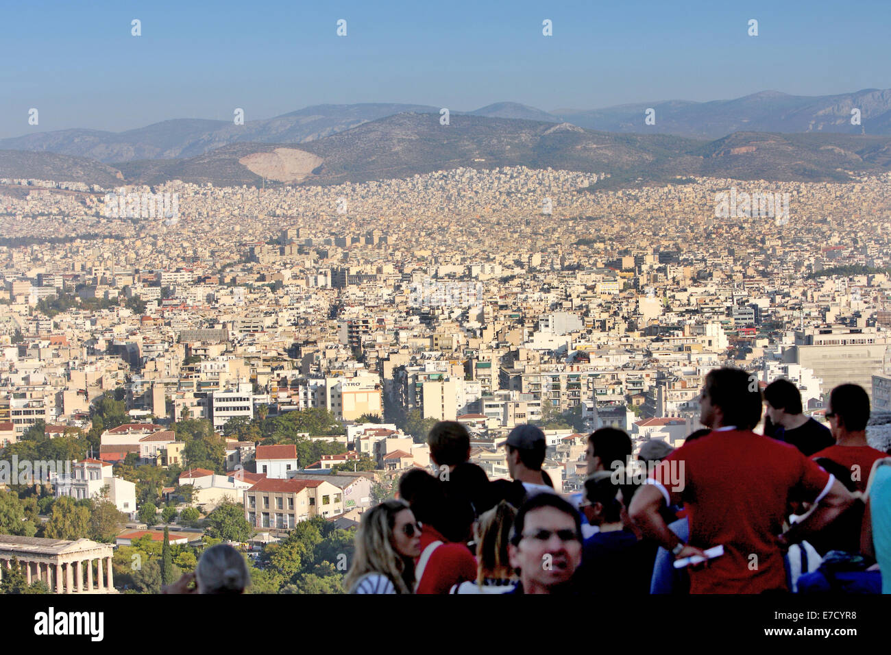 ATHENS, GREECE - OCTOBER 6 : Tourists watching the panorama of Athens ...