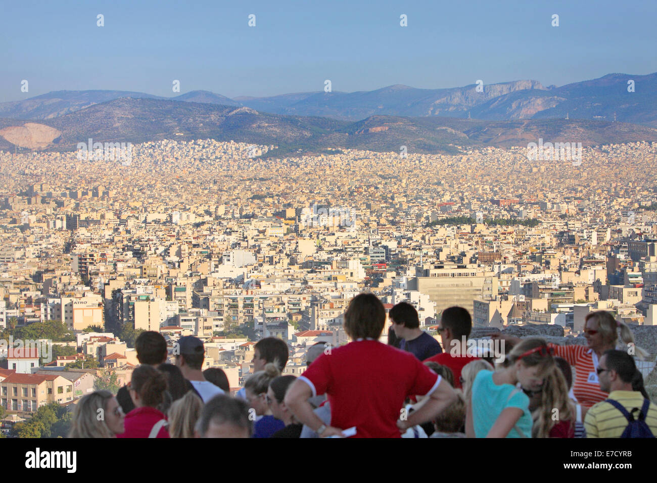 ATHENS, GREECE - OCTOBER 6 : Tourists watching the panorama of Athens ...