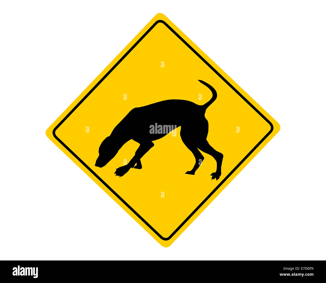 Dog at work warning sign Stock Photo - Alamy