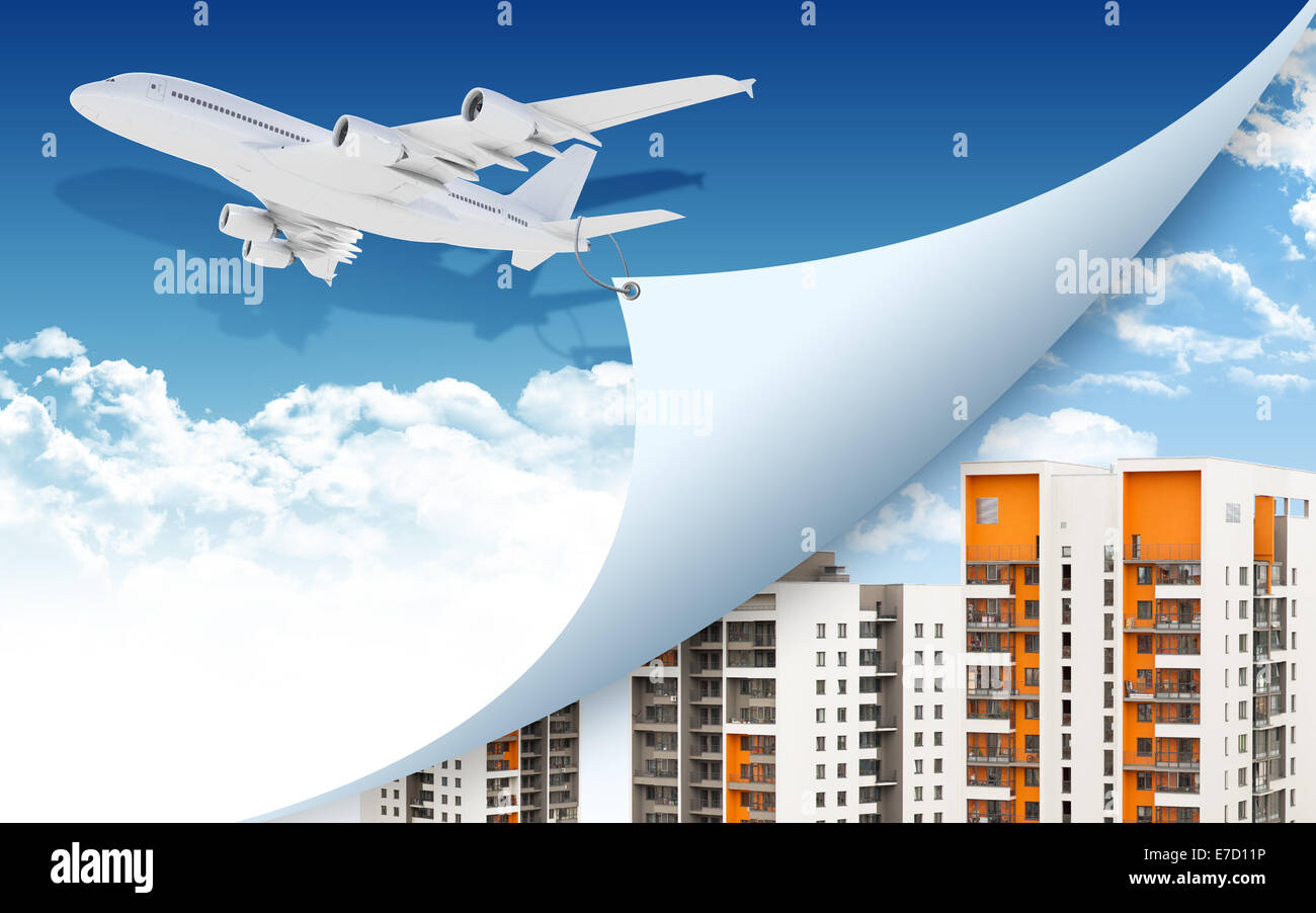 Airplane and buildings Stock Photo - Alamy