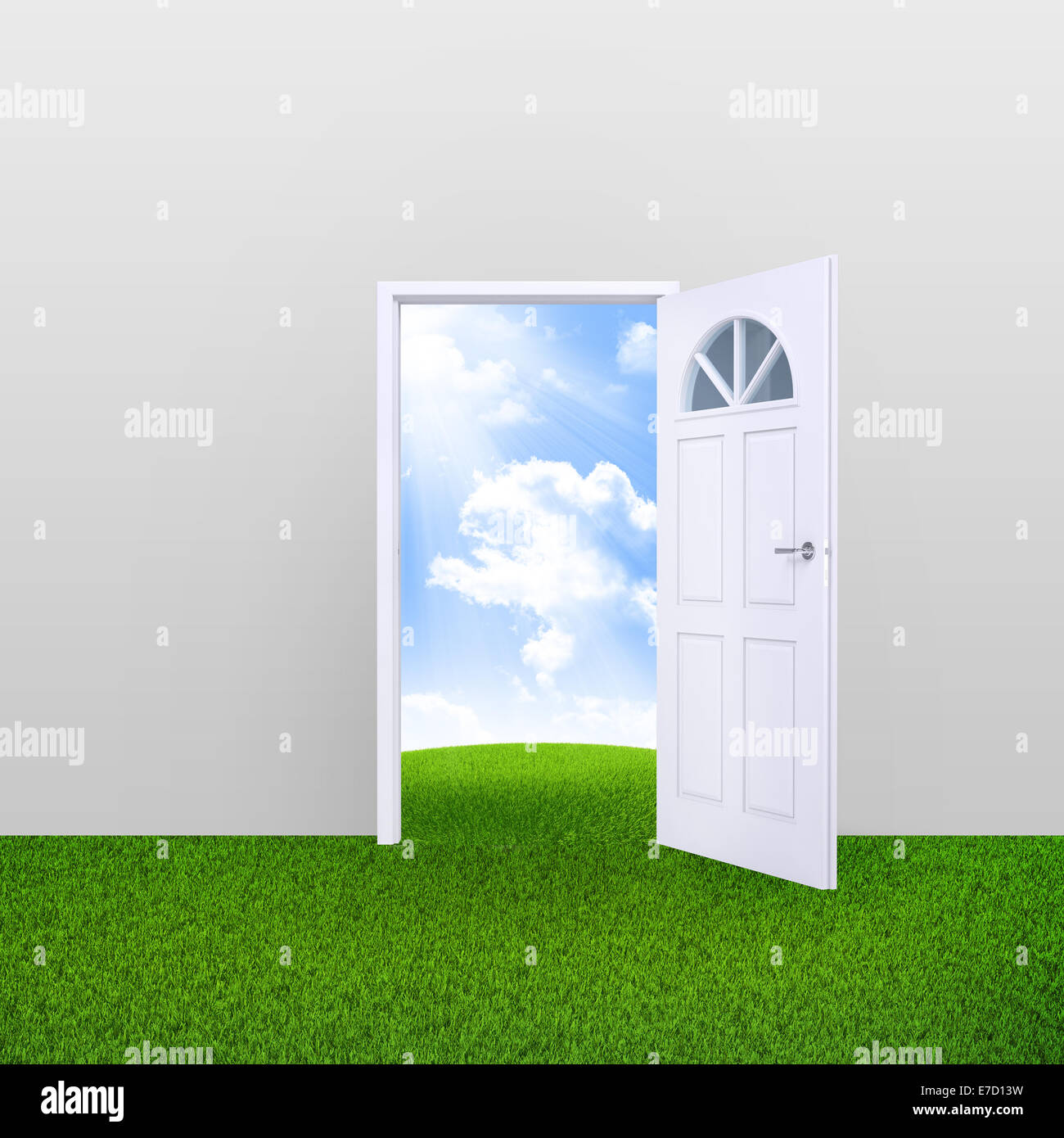 Open door with nature landscape Stock Photo - Alamy