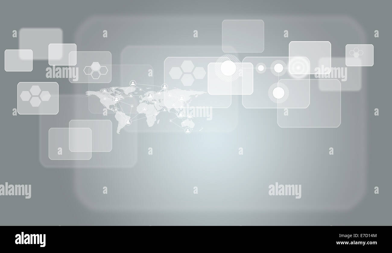 Transparent rectangles, world map, network and other elements Stock ...