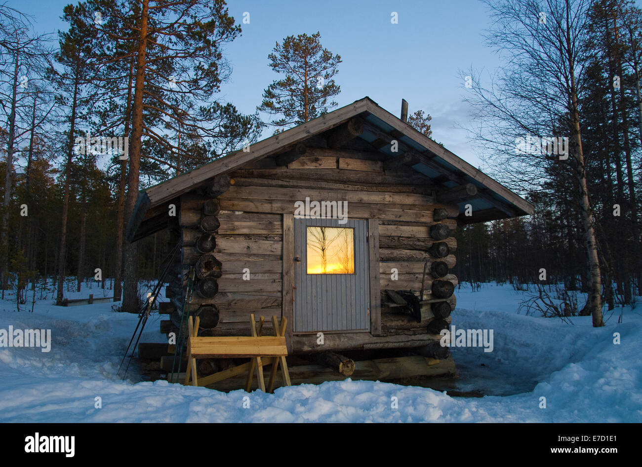 Open wilderness hut and setting sun Stock Photo - Alamy