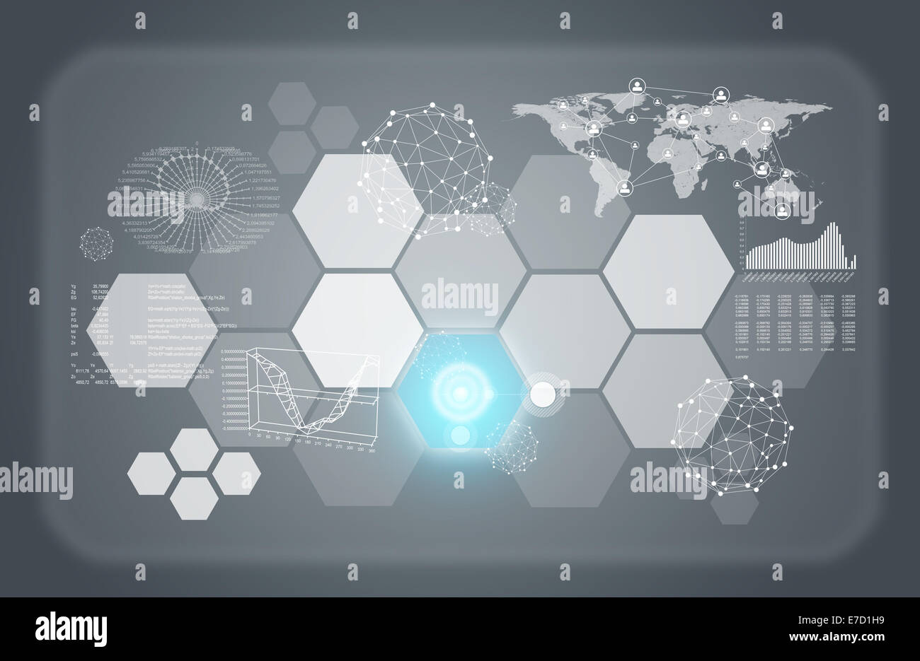 Graphs, world map, network and other elements Stock Photo - Alamy