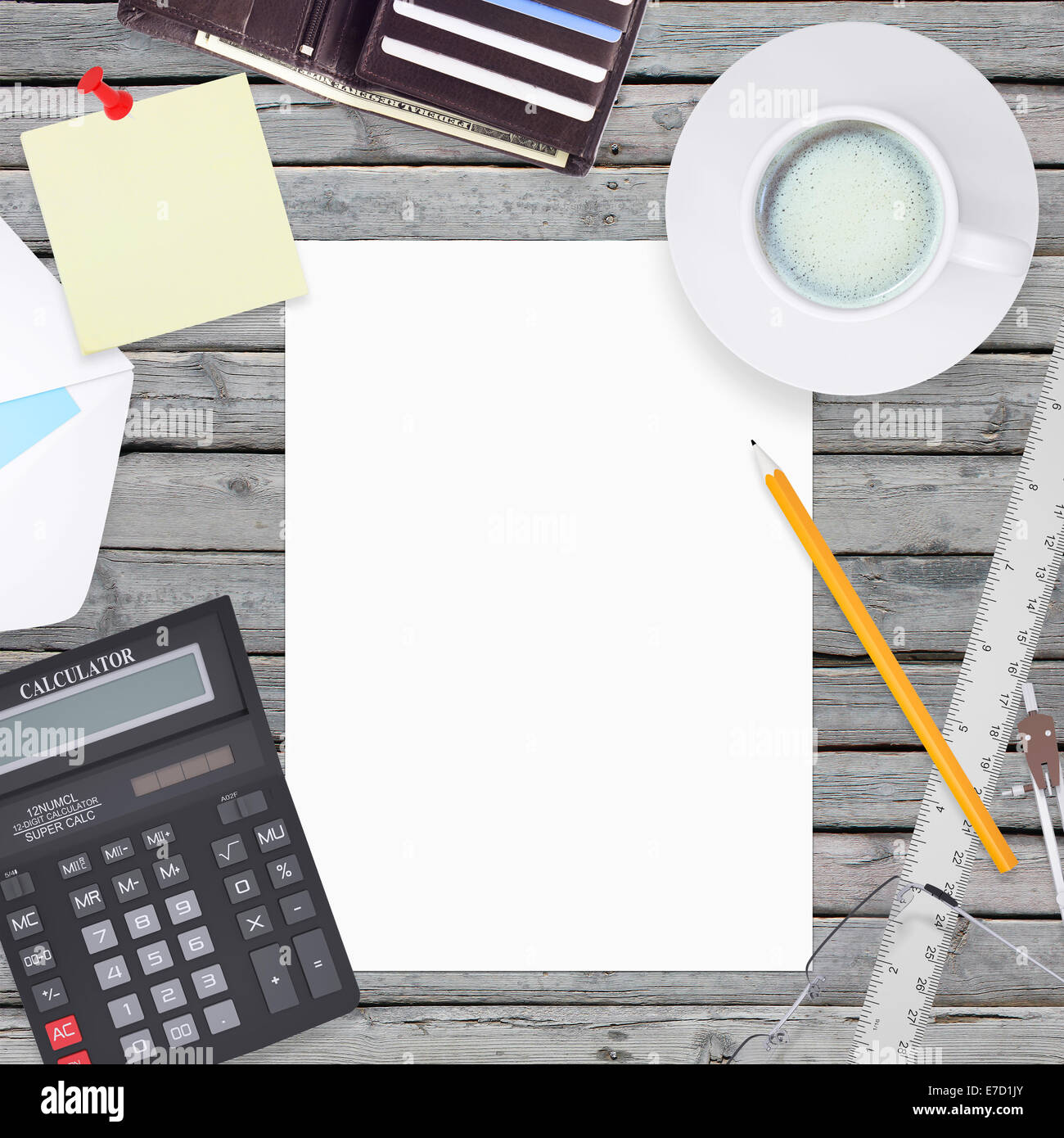 Office items including white paper Stock Photo - Alamy