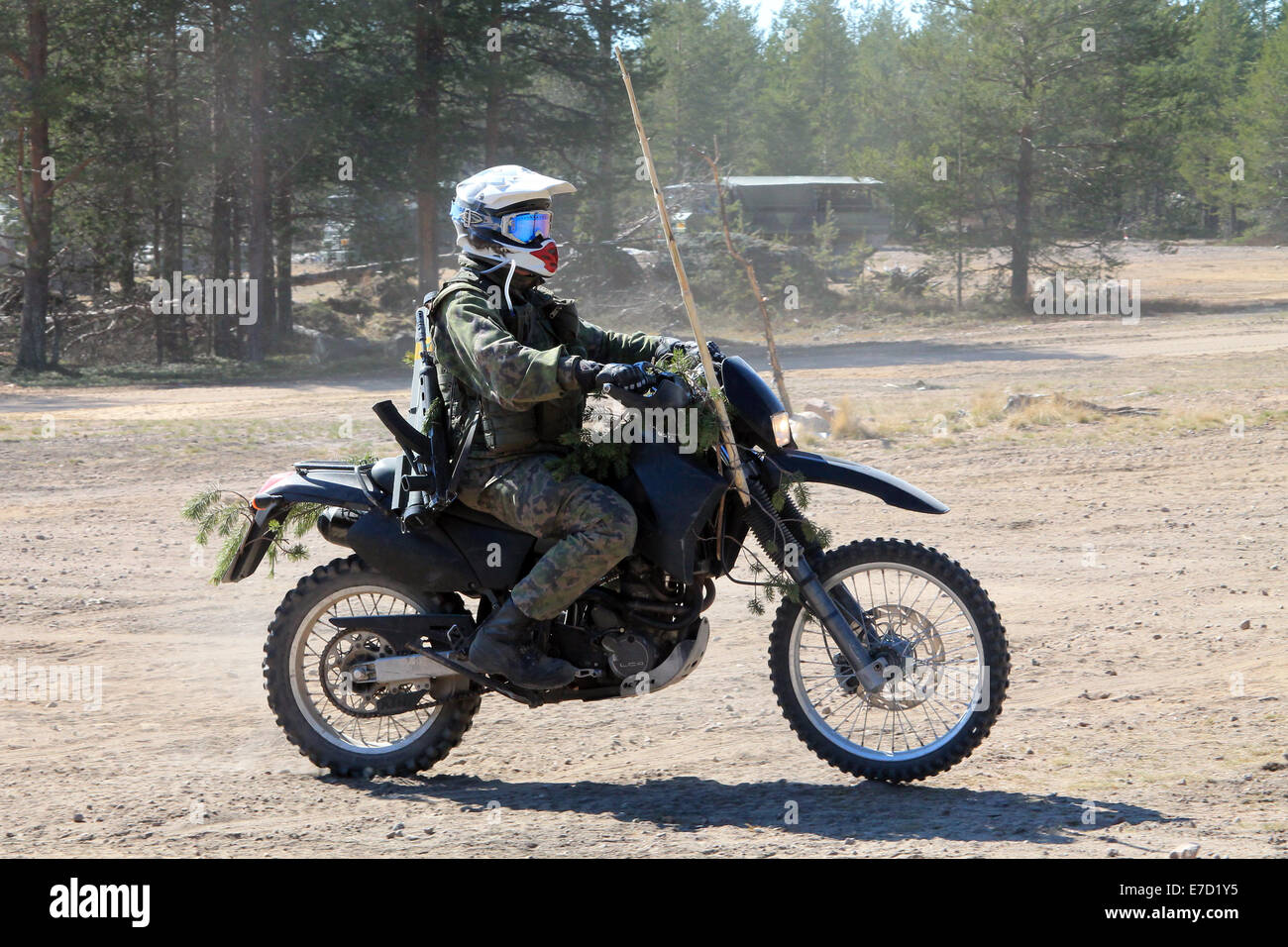 Finnish Defence Forces' motorbike soldier Stock Photo - Alamy