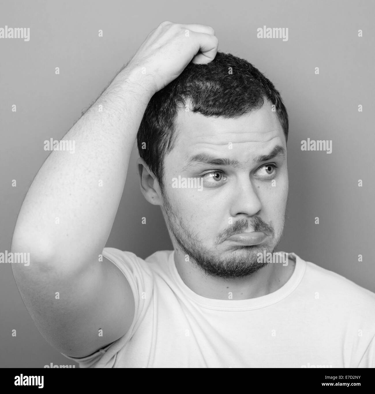 Portrait of funny cluelles man - Monocrome or black and white portrait ...