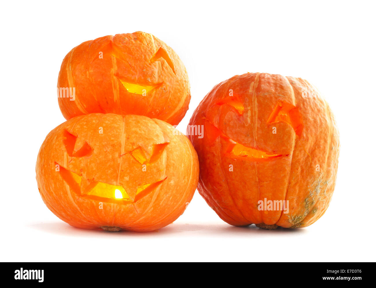 Glowing Halloween Pumpkins isolated on white background Stock Photo - Alamy